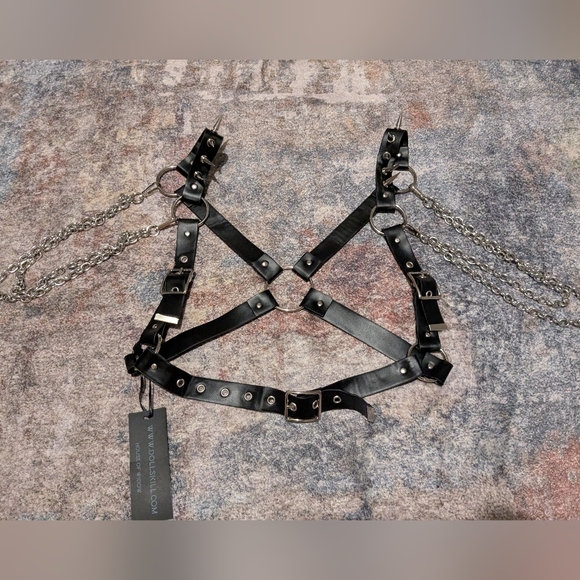 Dolls Kill | Accessories | Black Leather Harness With Chains And Spikes ...